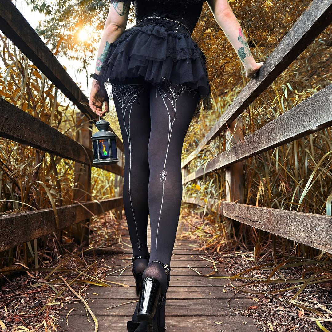 Weaver Tights | Glitter Cobweb Goth Tights | Snag – Snag Australia