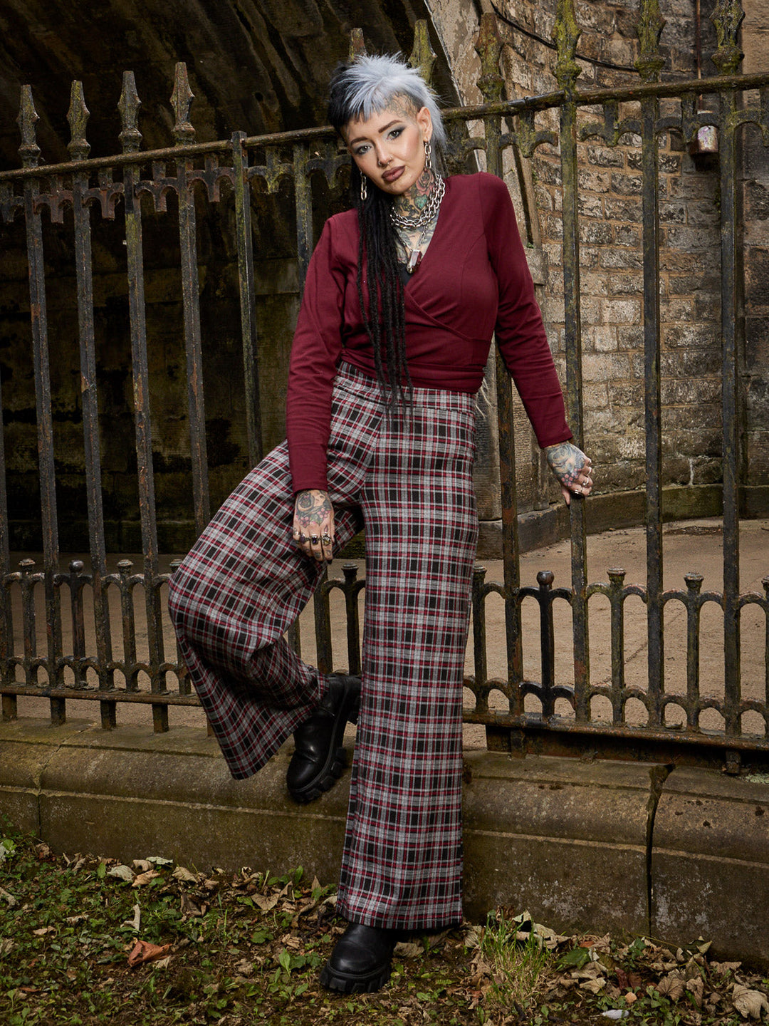 Red Plaid Wide-Leg Trousers in Bonnie Check | Snag – Snag Australia