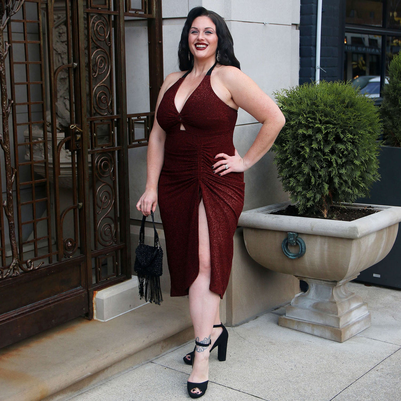 Lurex Halter Dress - Bordeaux - Tights & Clothes In Sizes 4-38 - Snag ...